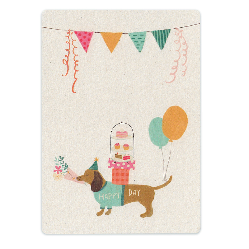 kaart 'teckel feestje' happy day - The Lemonbird Stationery & stamps